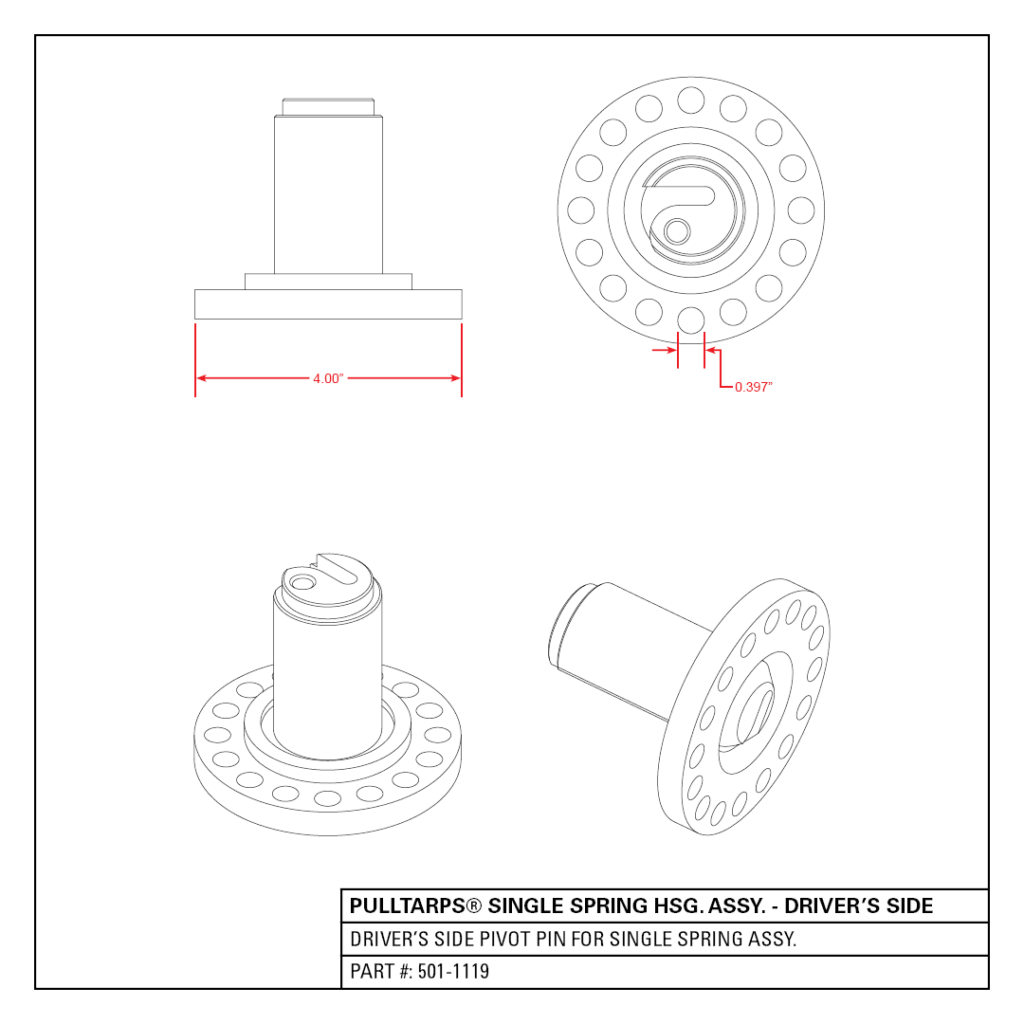 Single Spring Pivot Only, Driver's Side Pivot Pin - PullTarps Parts