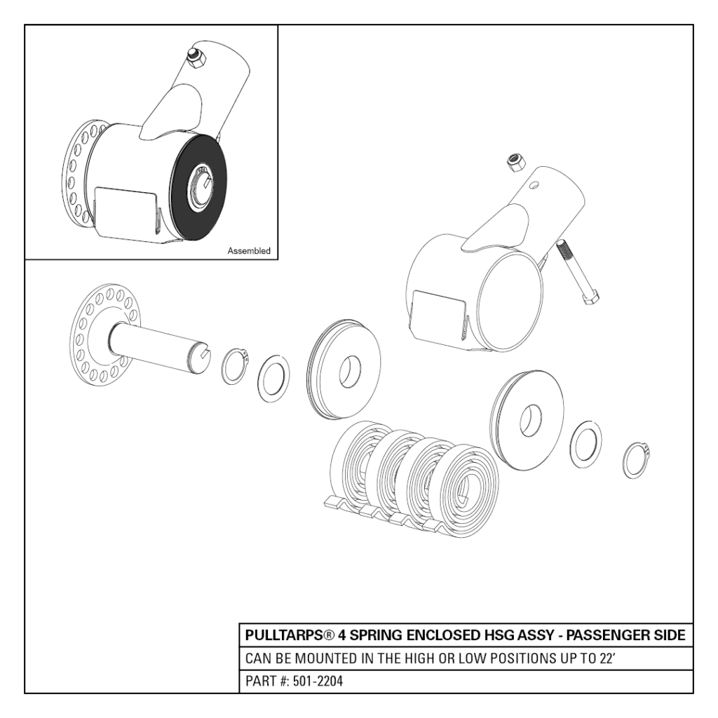Pivot & Spring Kit – Pulltarps 4-Spring Enclosed Housing Assembly ...